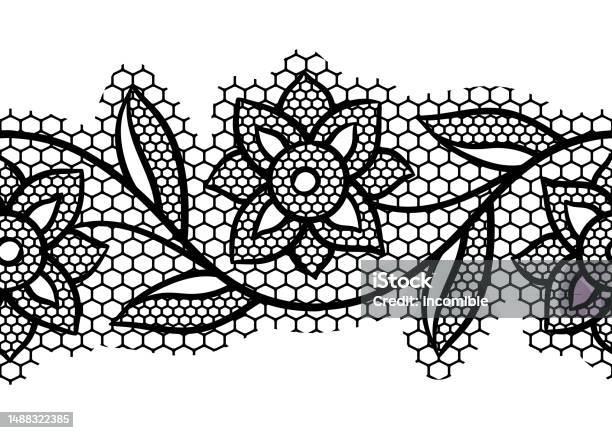 Lace Floral Pattern Seamless Border With Flowers And Leaves Embroidery
