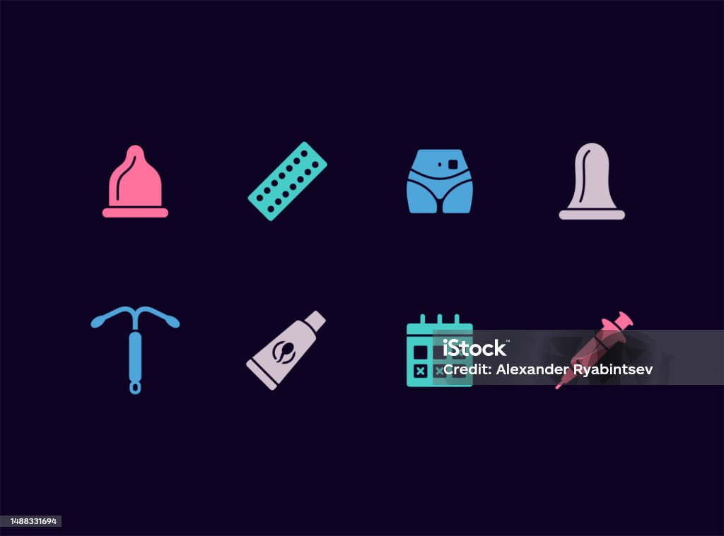 Contraception Methods Vector Icon Set Stock Illustration Download