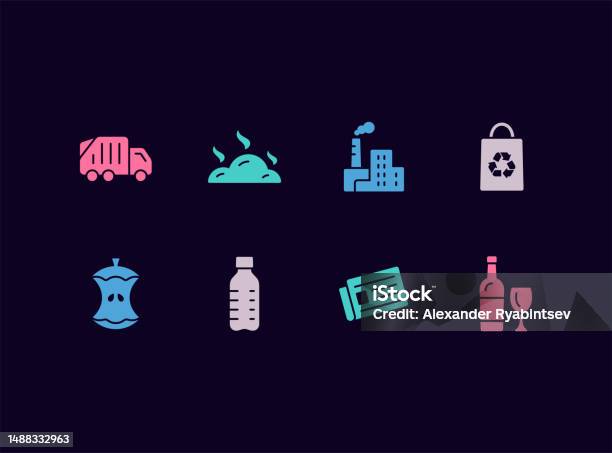 Jeu Dicônes De Vecteur Garbage Icônes De Lutilisation Et Du Recyclage