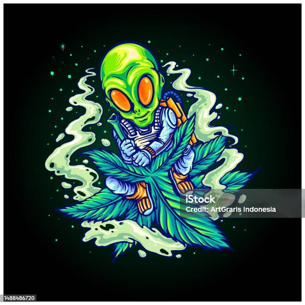 Ilustración de Astronauta Alienígena Navegando Por El Espacio Con ... Ilustración de Astronauta Alienígena Navegando Por El Espacio Con ...