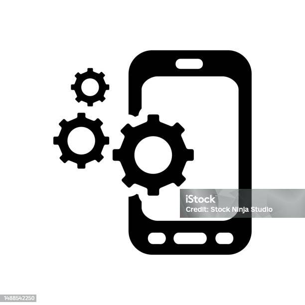 Applications Mobiles Icône Noire Plate Isoler Sur Fond Blanc