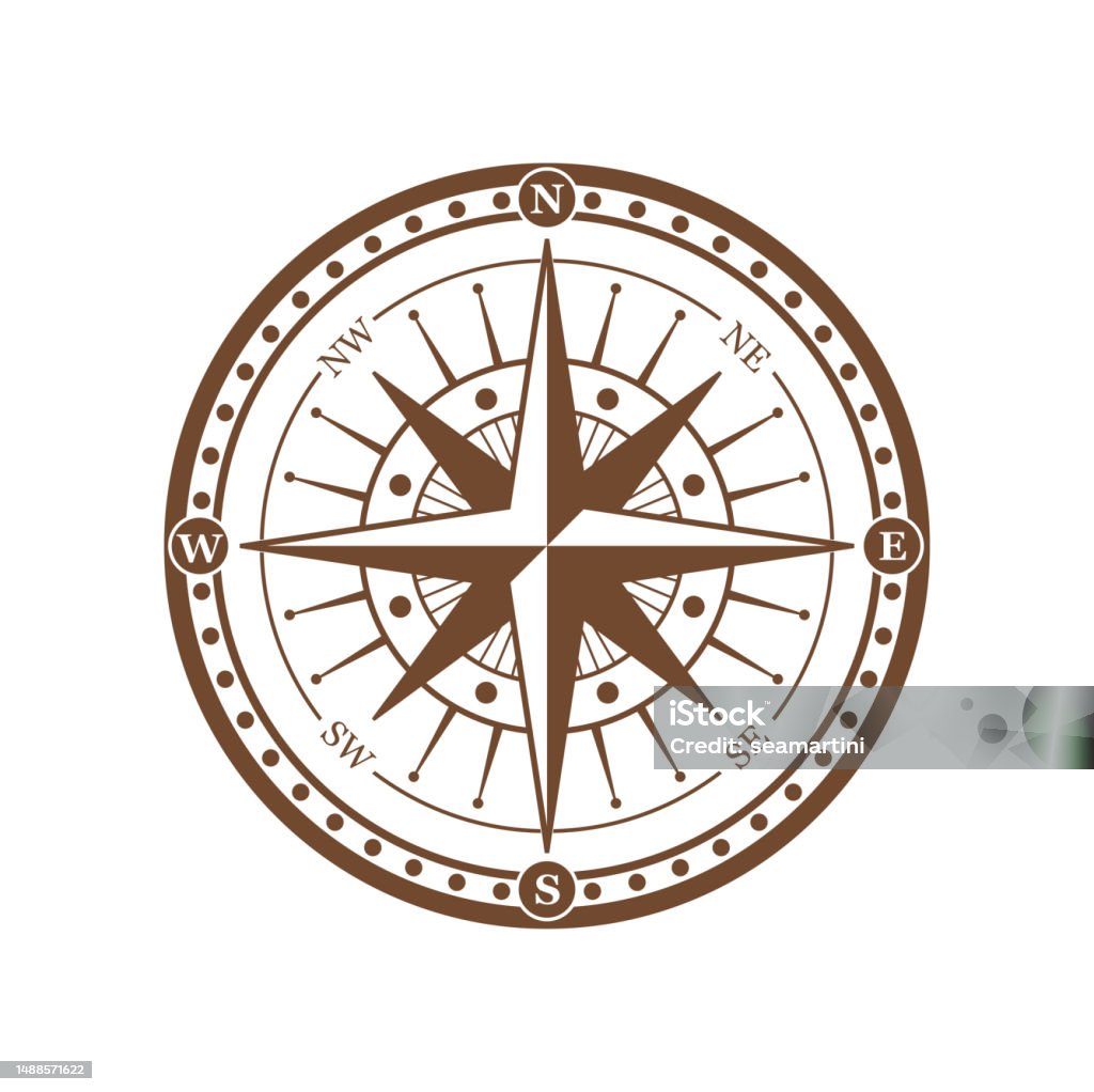 Vintage Compass Wind Rose Navigation Maritime Sign Stock Illustration