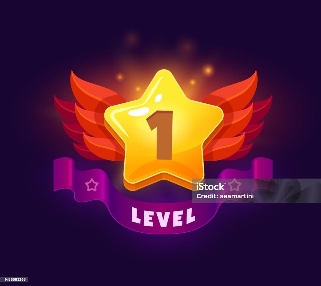 Game Level Up Badge And Win Icon Golden Star Stock Illustration Download Image Now Badge