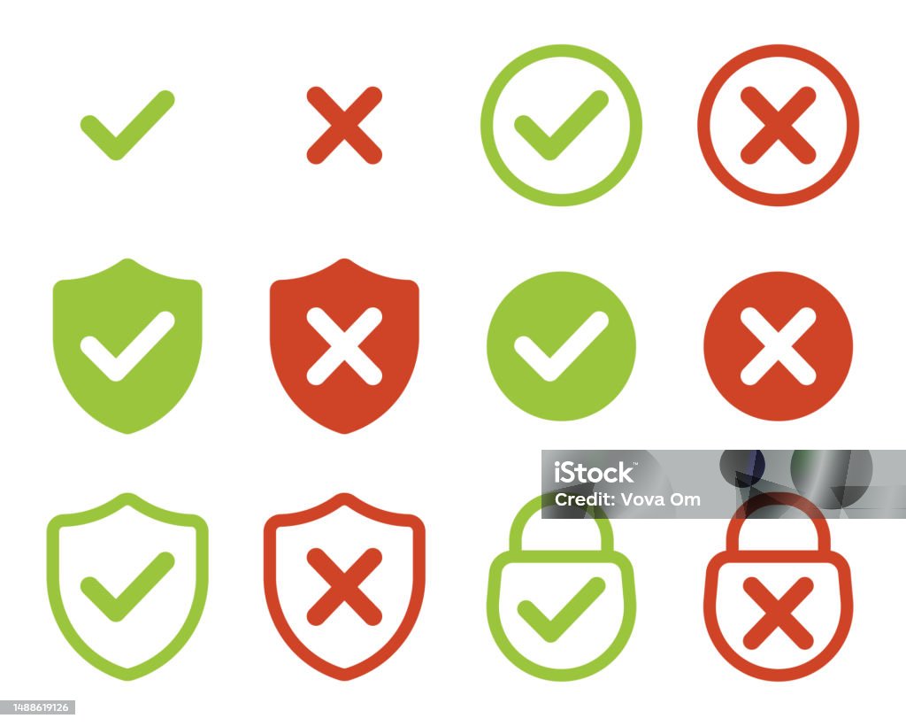 Green Check Mark Red Cross Mark Icon Set Stock Illustration - Download ... Green Check Mark Red Cross Mark Icon Set Stock Illustration - Download ...