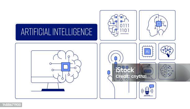Conception Liée À Lintelligence Artificielle Avec Des Icônes De Ligne