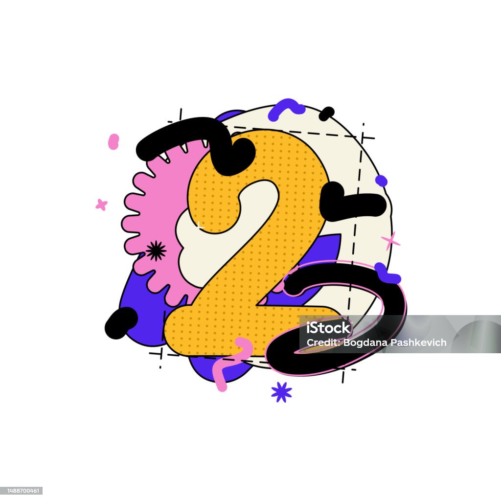 Ilustrasi Vektor Nomor 2 Digit Dengan Bentuk Dan Garis Yang Digambar