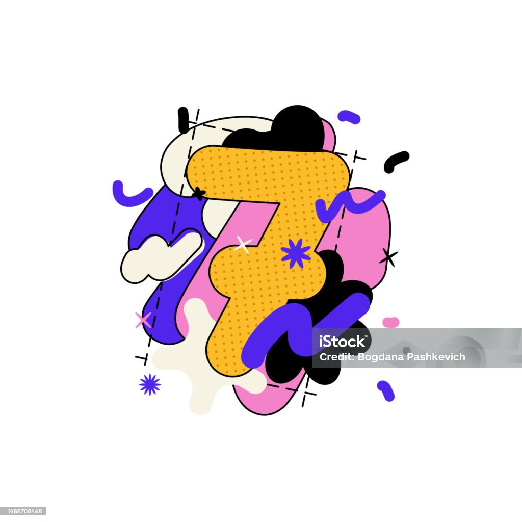 Ilustrasi Vektor Nomor 7 Digit Dengan Bentuk Dan Garis Yang Digambar