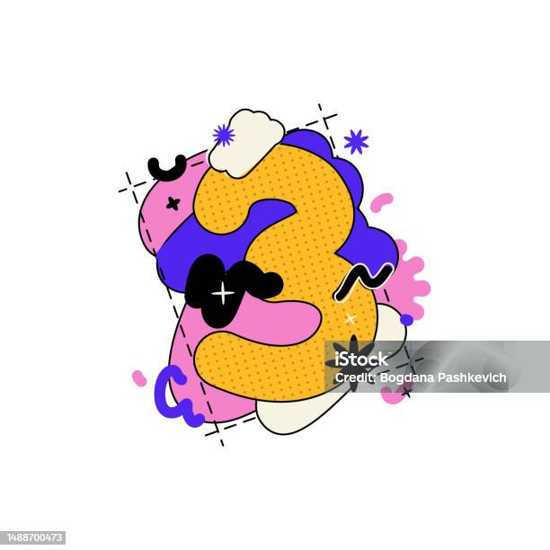 Ilustrasi Vektor Nomor 3 Digit Dengan Bentuk Dan Garis Yang Digambar