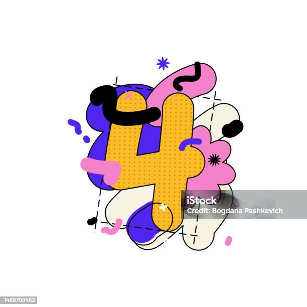 Ilustrasi Vektor Nomor 4 Digit Dengan Bentuk Dan Garis Yang Digambar