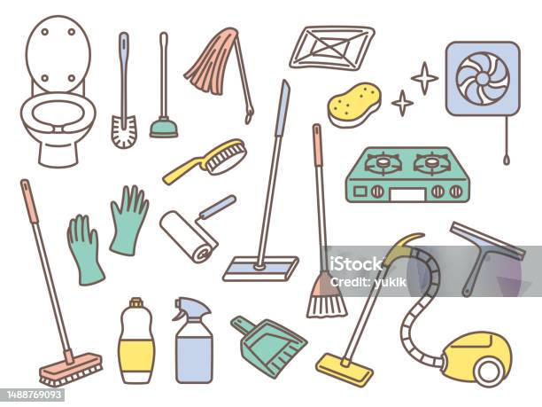 Ensemble Dillustrations Doutils De Nettoyage Vecteurs Libres De Droits