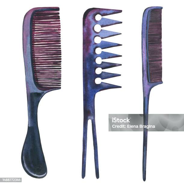 Satu Set Sisir Tata Rambut Hitam Dengan Gagang Panjang Dan Gigi Panjang