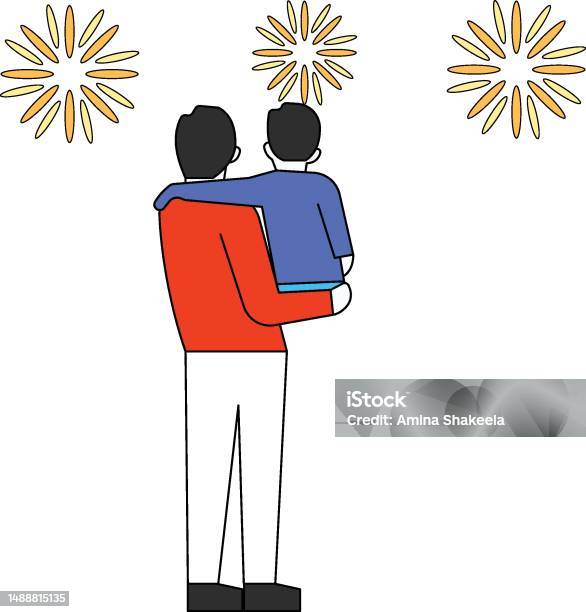 불꽃놀이를 보고 있는 소년과 아이 7월에 대한 스톡 벡터 아트 및 기타 이미지 7월 계절 공휴일 Istock