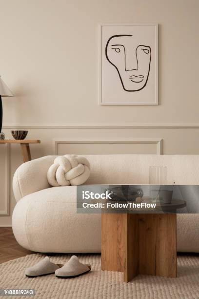 Desain Interior Interior Ruang Tamu Dengan Bingkai Poster Mock Up Sofa