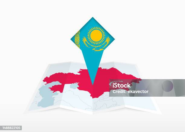 Le Kazakhstan Est Représenté Sur Une Carte En Papier Pliée Et Un
