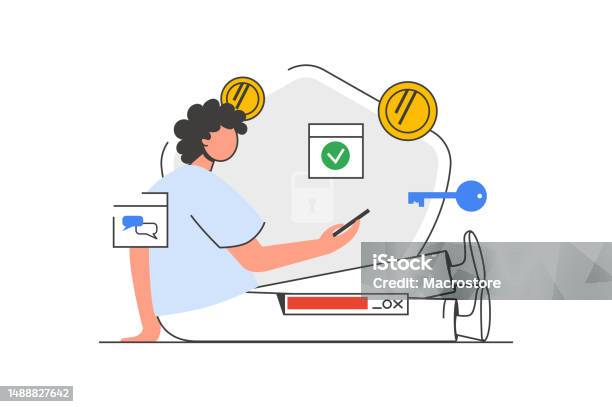 Konsep Web Garis Besar Pembayaran Yang Aman Dengan Adegan Karakter Pria