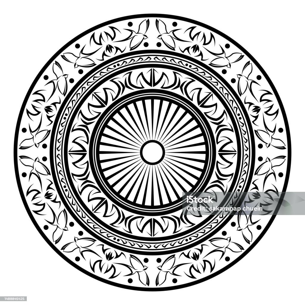 Circular Pattern In The Form Of A Mandala With Swallow Stock