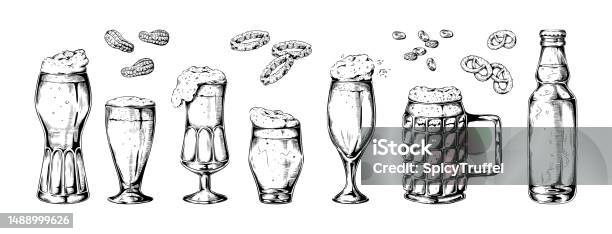 Stock Ilustrace Ručně Kreslená Skica Pivního Skla Pint Sklo Oktoberfest