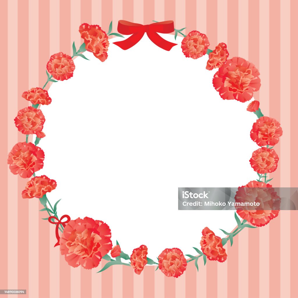 Happy Mothers Day Greeting Card With Red Carnation Flowers Stock