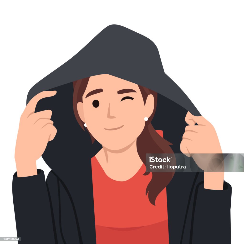 Illustration Of Cute Woman Cartoon Character Standing Wearing Hoodie
