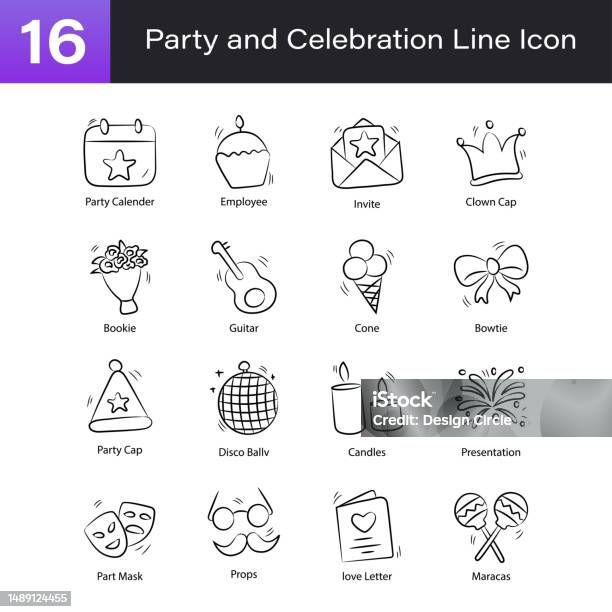 Pesta Dan Perayaan Hand Draw Outline Ikon Set 04 Berkas Eps 10