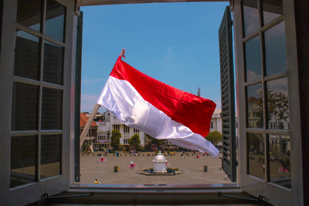 Free picture: A flag of Indonesia flying in the air at the gate of the ...