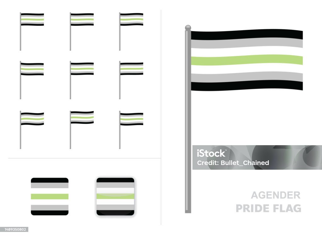 Agender Pride Flag Waving Animation App Icon Vector Stock Illustration