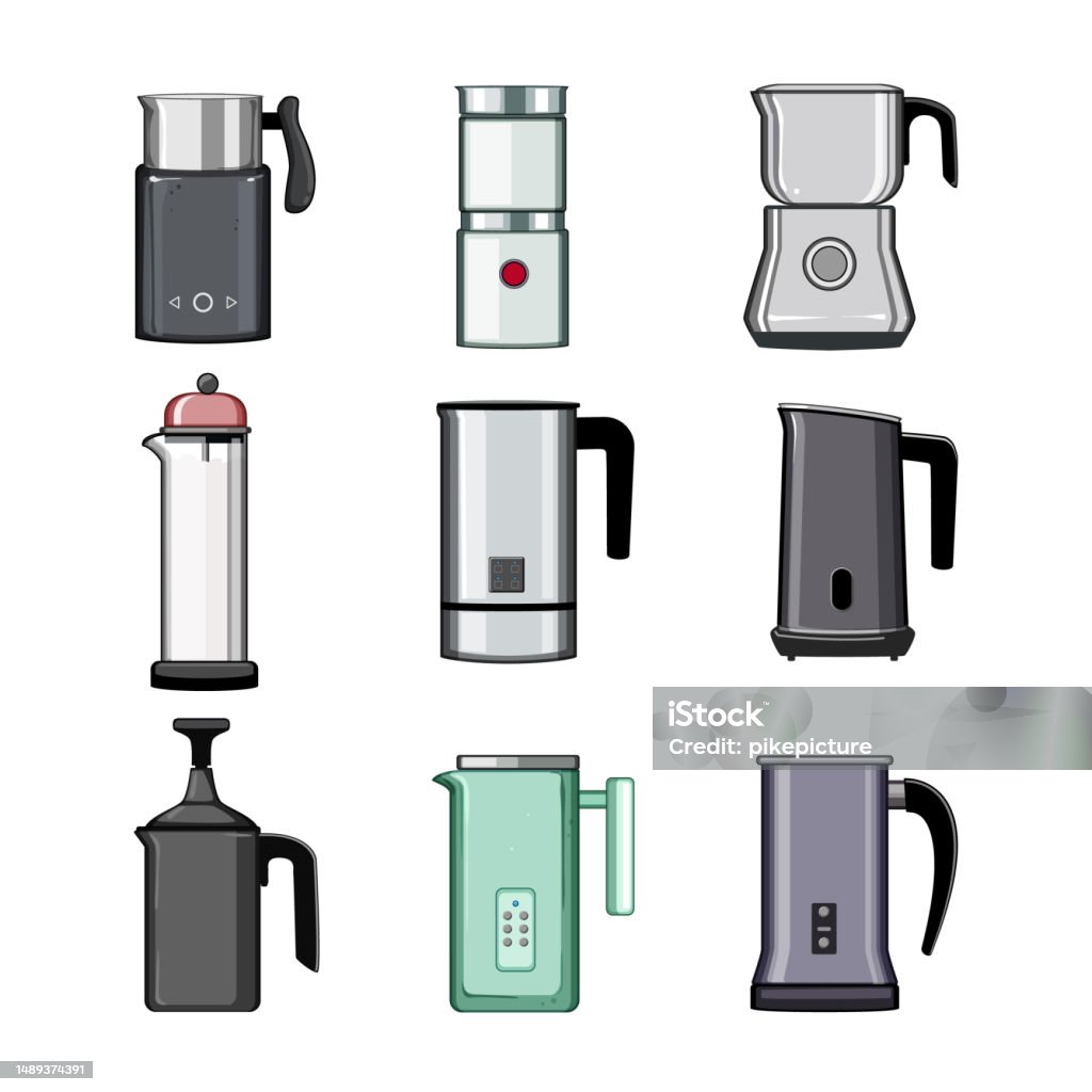 Milk Frother Set Cartoon Vector Illustration Stock Illustration