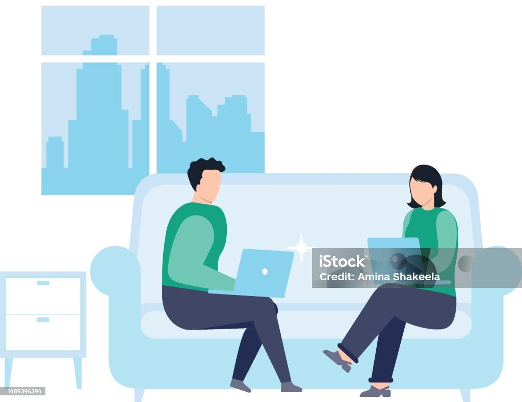Boy And Girl Using Their Laptops Stock Illustration - Download Image ... Boy And Girl Using Their Laptops Stock Illustration - Download Image ...