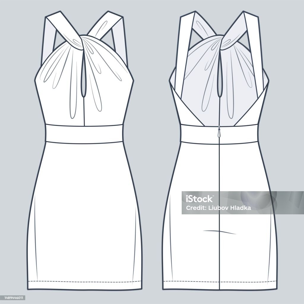 Halter Mini Dress Technical Fashion Illustration Strappy Dress Fashion