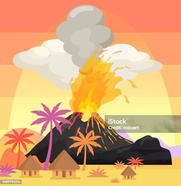 Gunung Letusan Gunung Dengan Magma Di Desa Eksotis Gunung Berapi Dengan