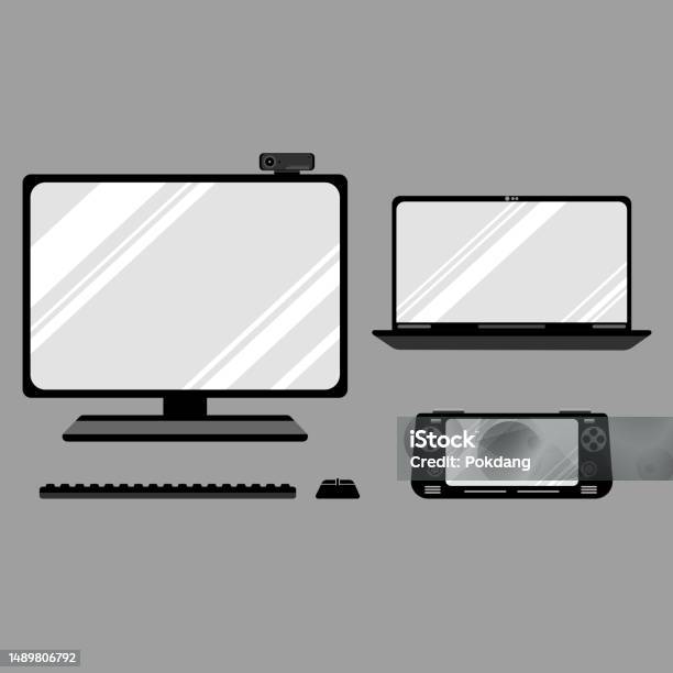 Pc Monitor With Camcorder Mouse Keyboard Game Laptop Stock Illustration ... Pc Monitor With Camcorder Mouse Keyboard Game Laptop Stock Illustration ...