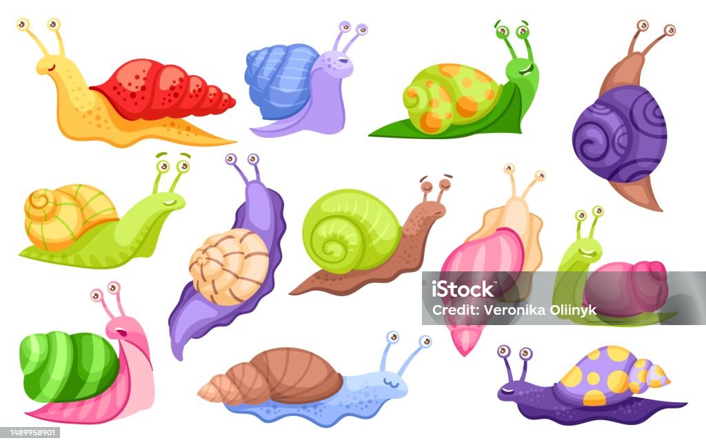 Siput Kartun Siput Taman Tersenyum Lucu Dengan Cangkang Warna Wajah