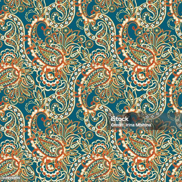 Seamless Paisley Pattern In Indian Batik Style Floral Vector