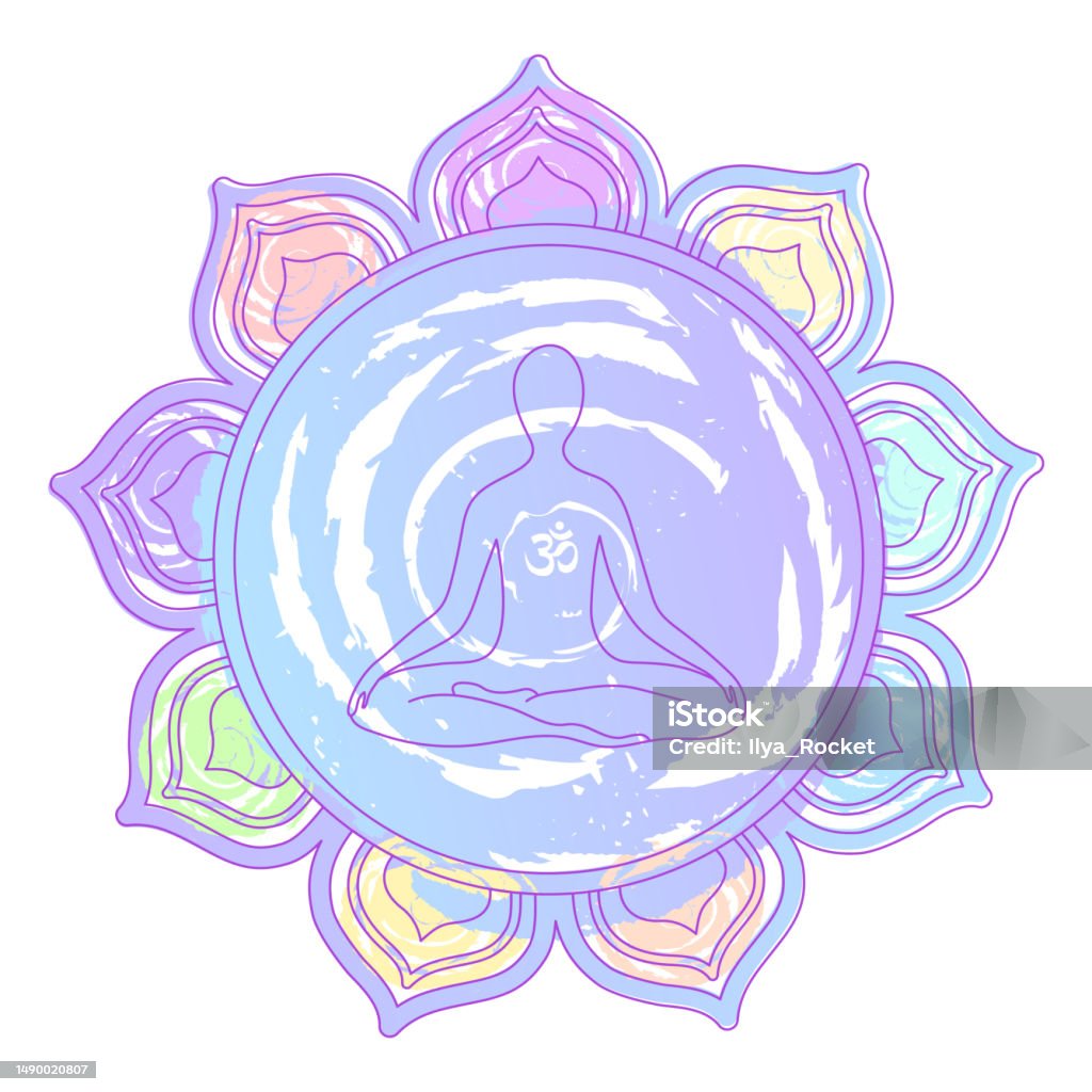 Bunga Mandala Berwarnawarni Dan Siluet Orang Yang Bermeditasi Dengan ... Bunga Mandala Berwarnawarni Dan Siluet Orang Yang Bermeditasi Dengan ...