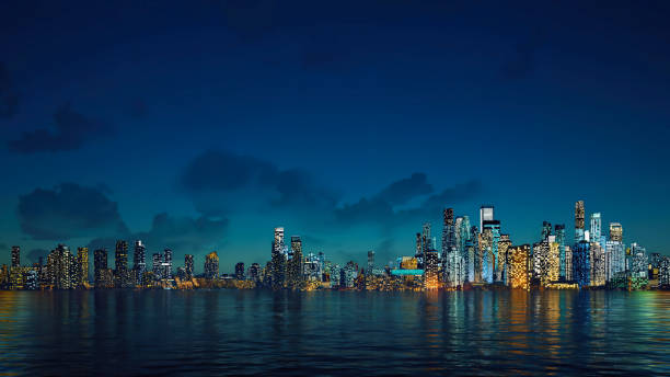 Free picture: city, cityscape, water, architecture, night, bay, modern ...
