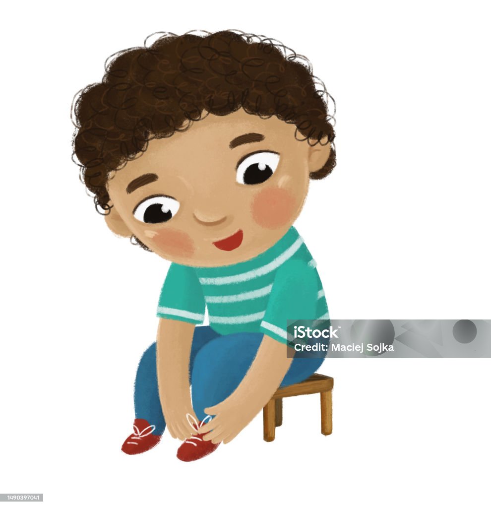 Ilustración De Dibujos Animados Niño Niño Niño Quitándose O Poniéndose