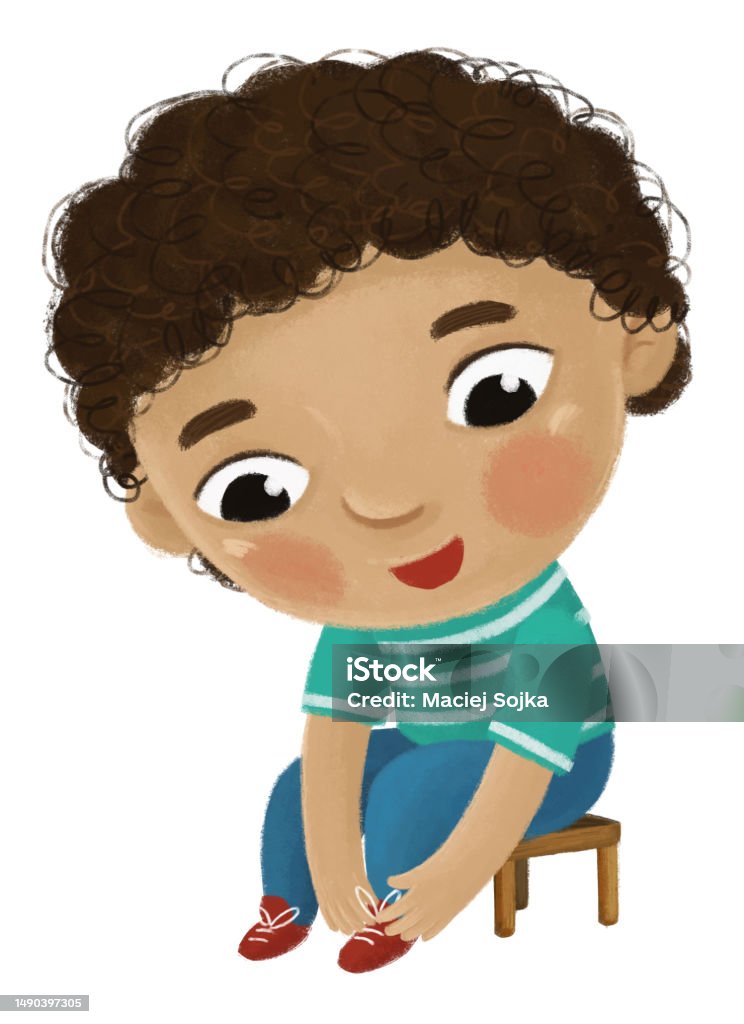 Ilustración De Dibujos Animados Niño Niño Niño Quitándose O Poniéndose