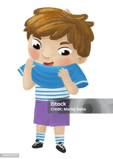 Ilustración De Dibujos Animados Niño Niño Niño Quitándose O Poniéndose