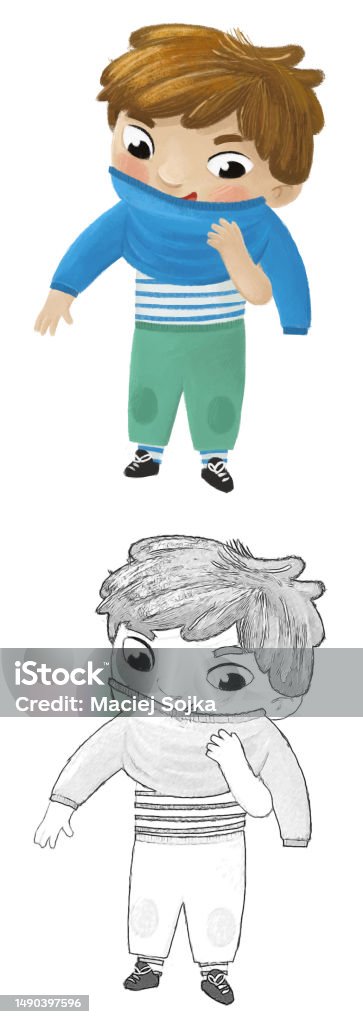 Ilustración De Dibujos Animados Niño Niño Niño Quitándose O Poniéndose