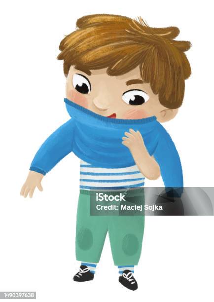 Ilustración De Dibujos Animados Niño Niño Niño Quitándose O Poniéndose