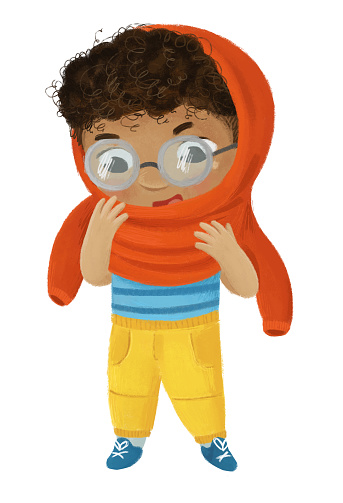 Ilustración De Dibujos Animados Niño Niño Quitándose O Poniéndose Ropa