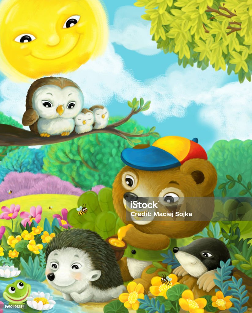 Dessin Animé Animaux Forestiers Pêchant Dans Stream Illustration ... Dessin Animé Animaux Forestiers Pêchant Dans Stream Illustration ...