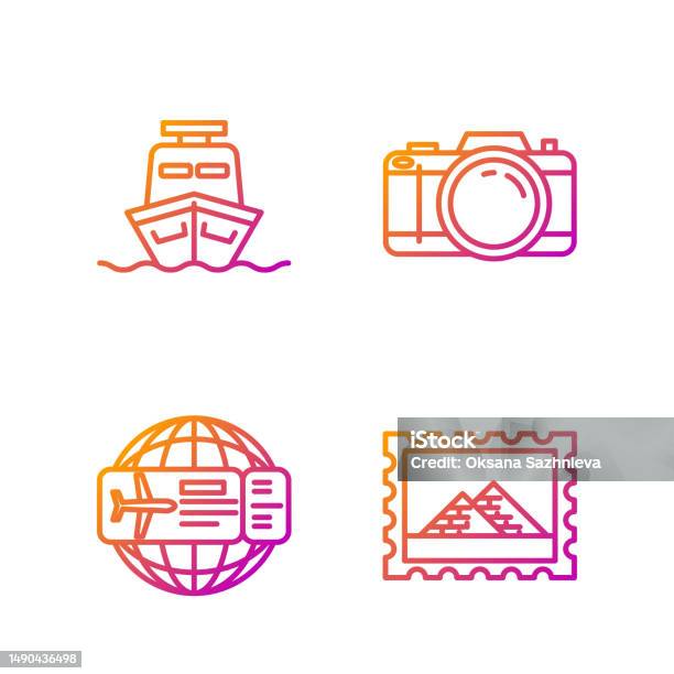 Définissez La Ligne Timbre Postal Et Pyramides Dégypte Billet Davion