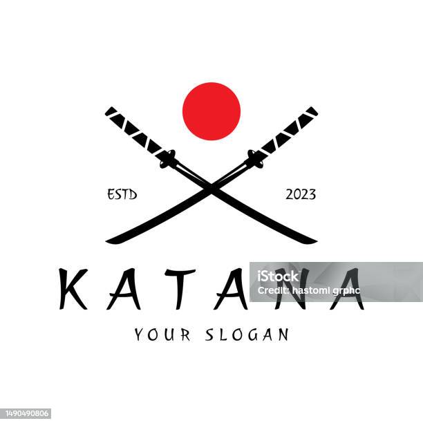 Simple Katana Samurai Sword Design Template Vector Stock Illustration