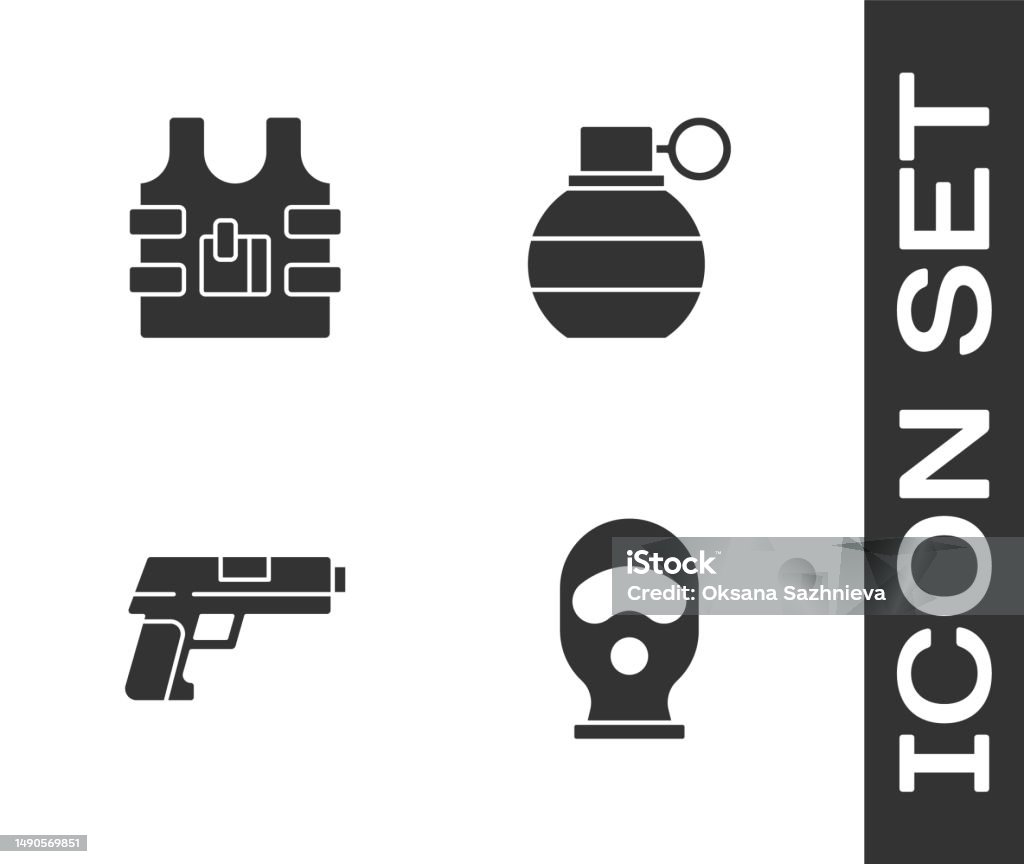 Set Balaclava Gilet Pareballes Pistolet Ou Pistolet Et Icône De Grenade