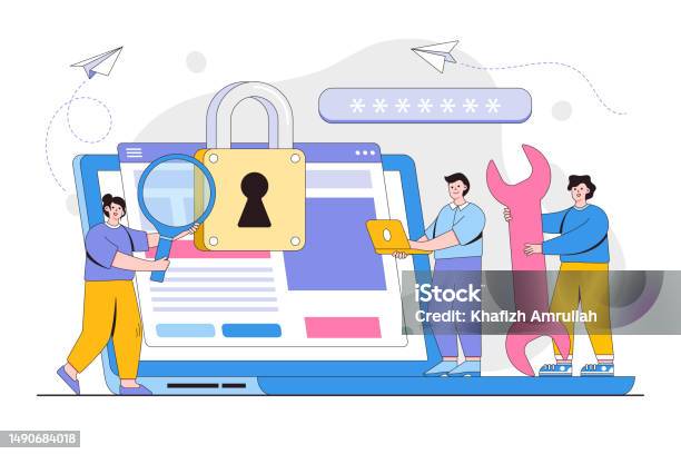 Vector Illustration Of Protecting Computer Data For A Web Page Coding Programming Application