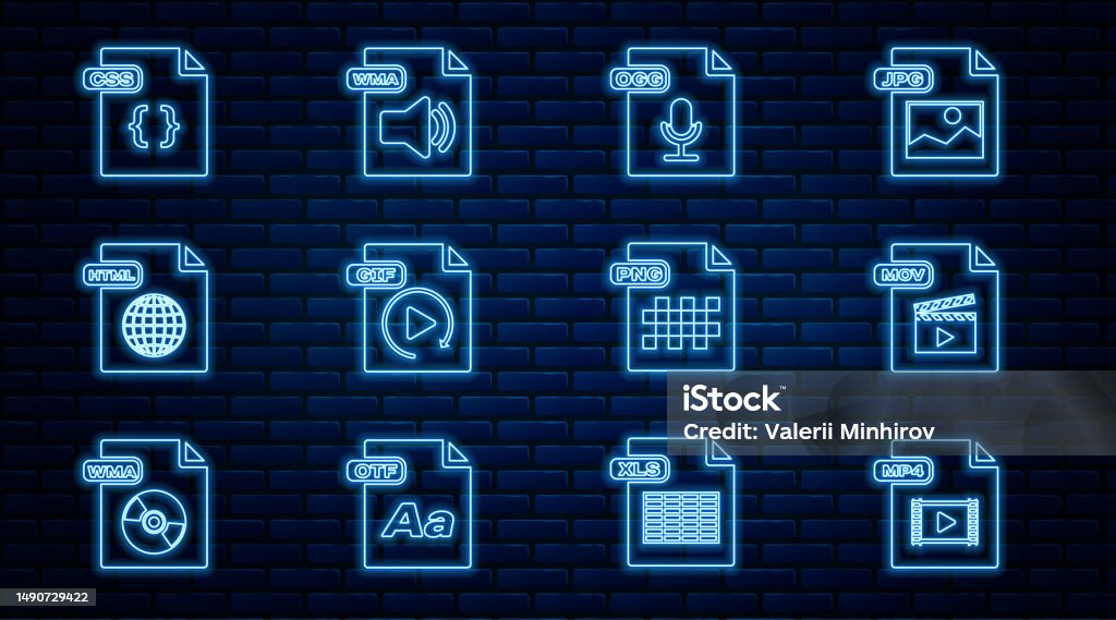 Set Line Mp4 File Document Mov Ogg Html Css Png And Wma Icon Vector