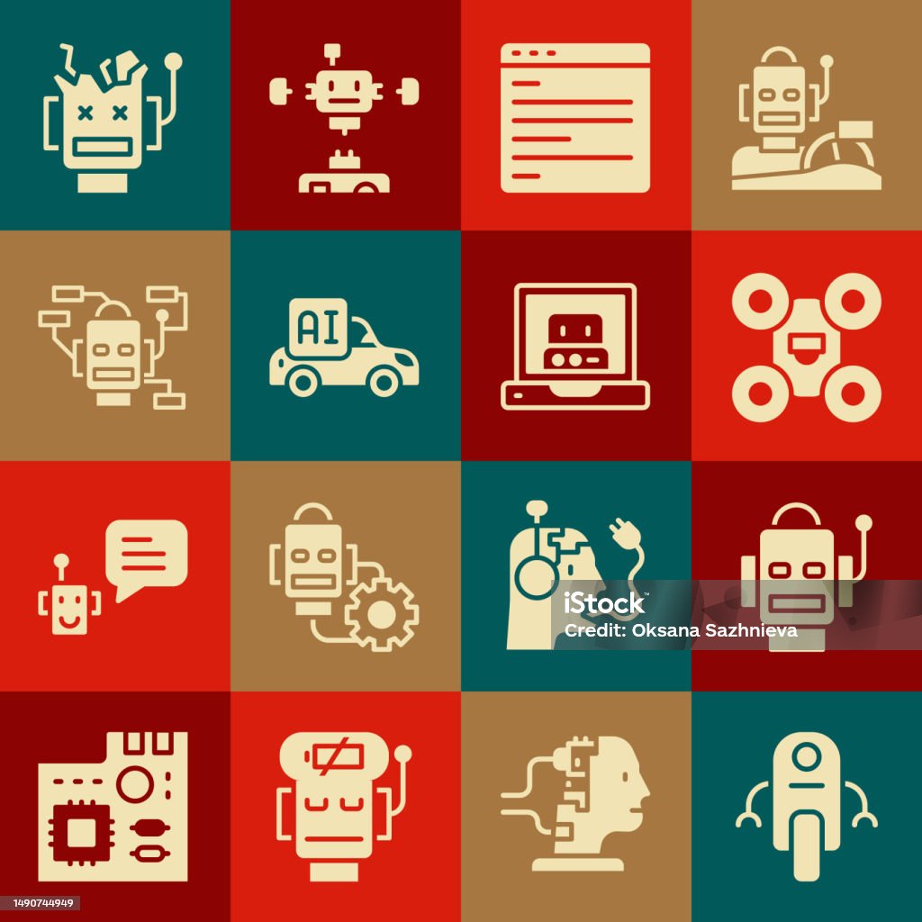 Set Robot Drone Computer Api Interface Autonomous Smart Car Broken Robot And Creating Icon