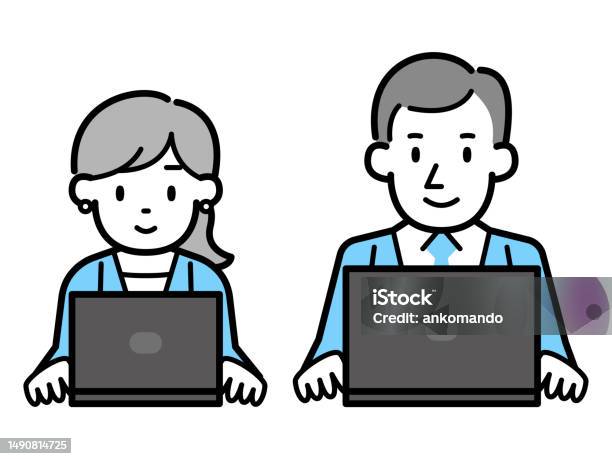 Vector Illustration Of A Business Person Man And Woman Who Operates A