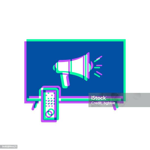 Tv With Megaphone Icon With Two Color Overlay On White Background Stock
